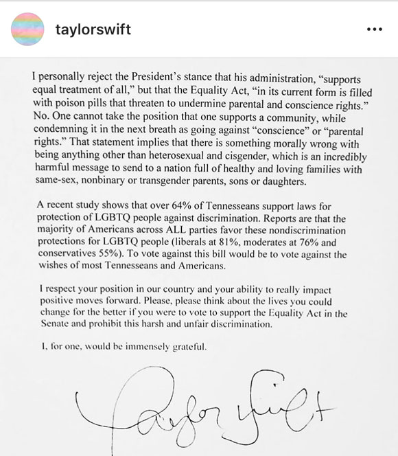 Taylor Swift Fights For LGBT Rights With Powerful Letter To Senator ...