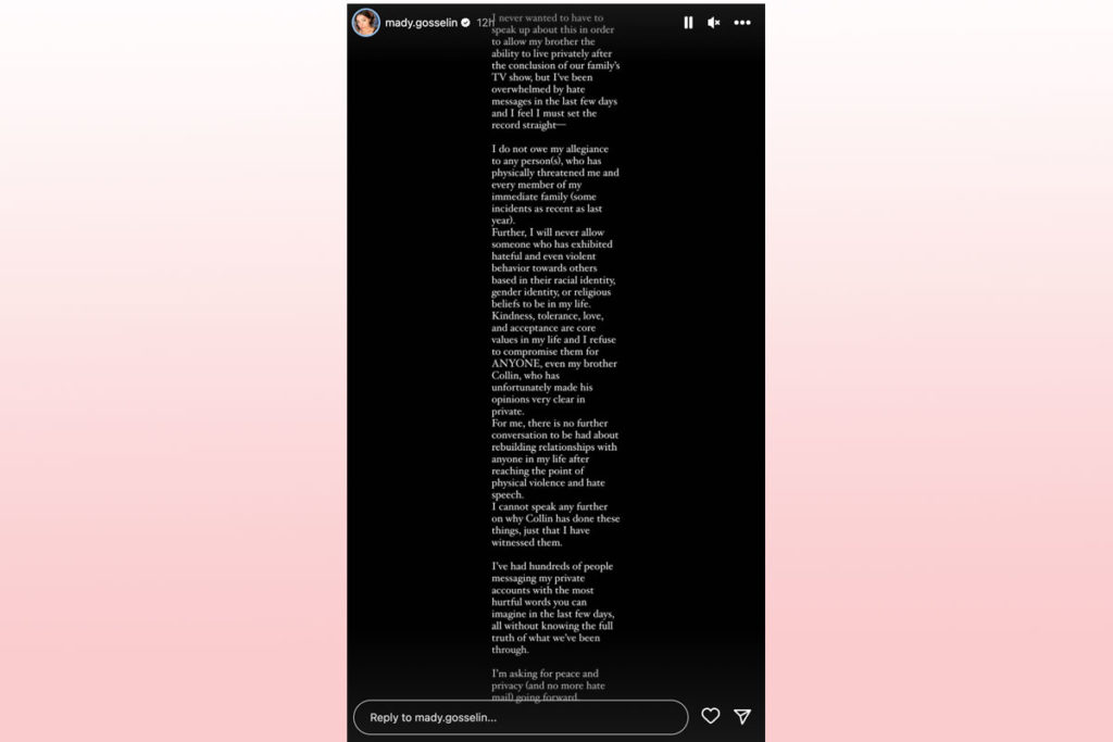 Mady Gosselin Accuses Brother Collin Of ‘Hateful & Even Violent ...