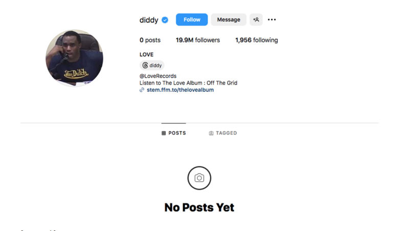 Diddy Deletes All His Posts From Instagram - Including Cassie Apology ...