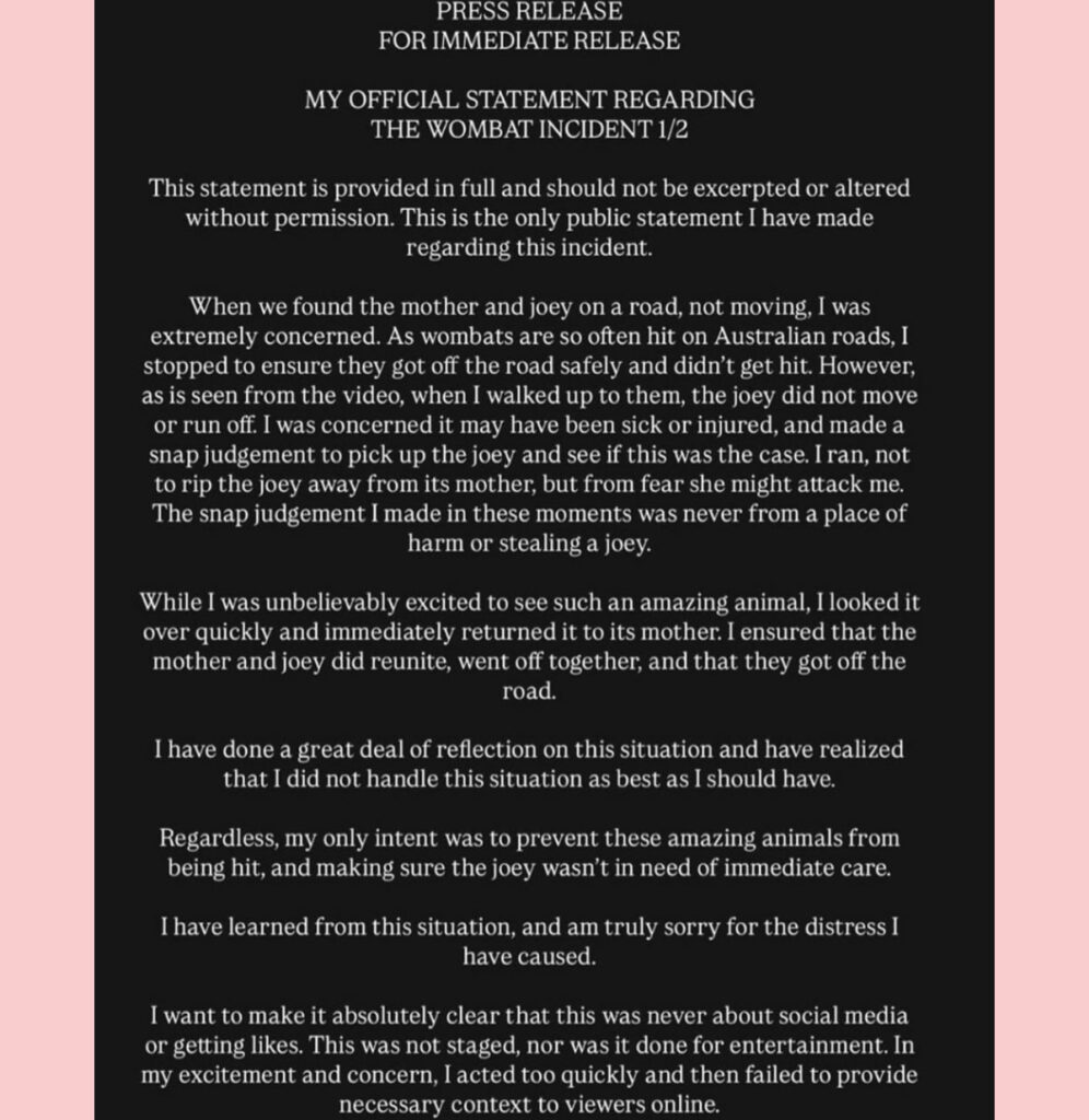 Influencer Apologizes After Taking Baby Wombat From Its Mother In AWFUL ...