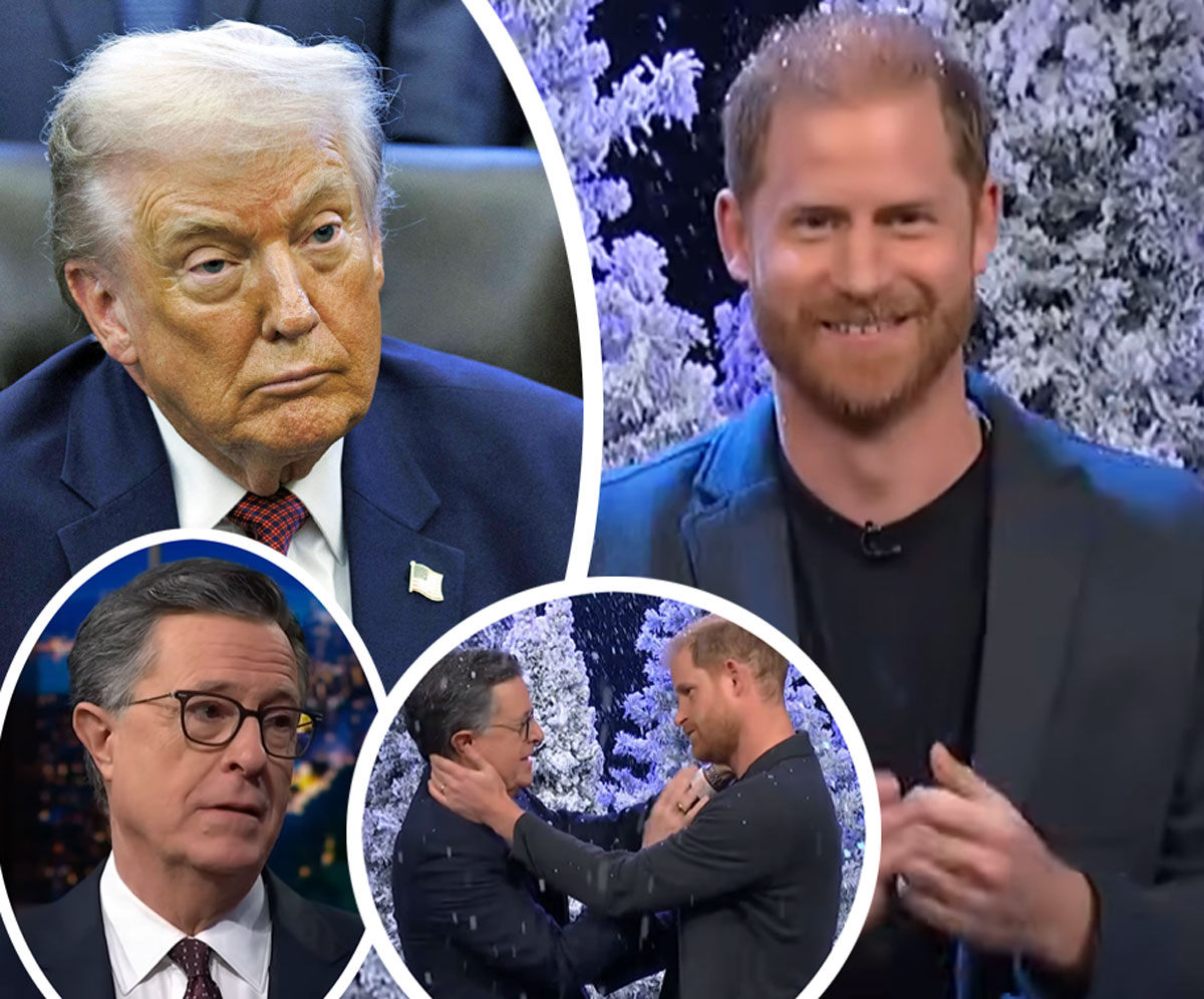 Prince Harry Takes Jab At Trump, Almost Kisses Stephen Colbert, & Jokes ...